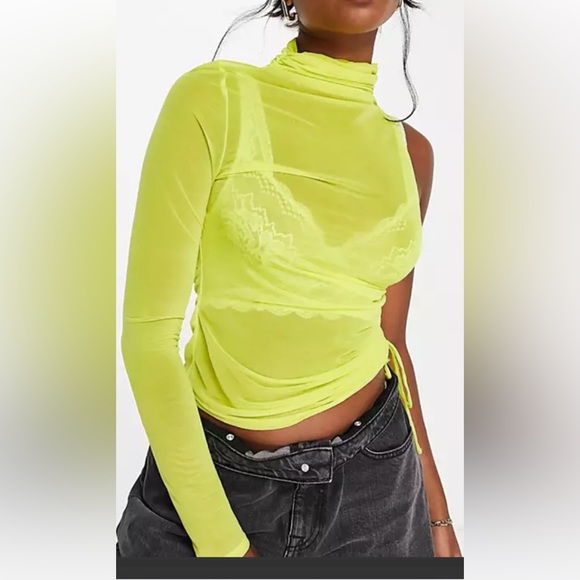 Tops | Yellow Mesh Top One Sleeve High Neck From Top Shop | Poshmark